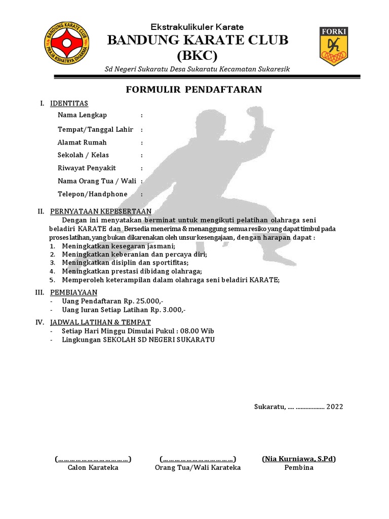Formulir Pendaftaran Karate | PDF