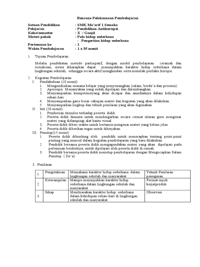 RPP Sederhana X | PDF