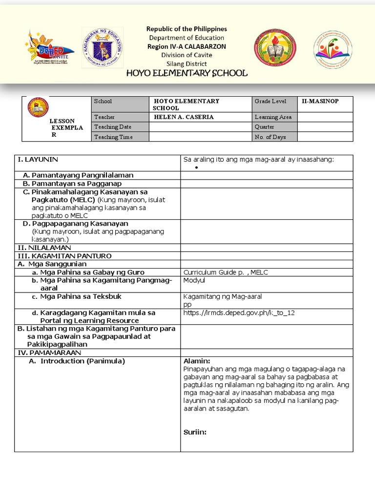 Lesson Exemplar Template-Tagalog | PDF