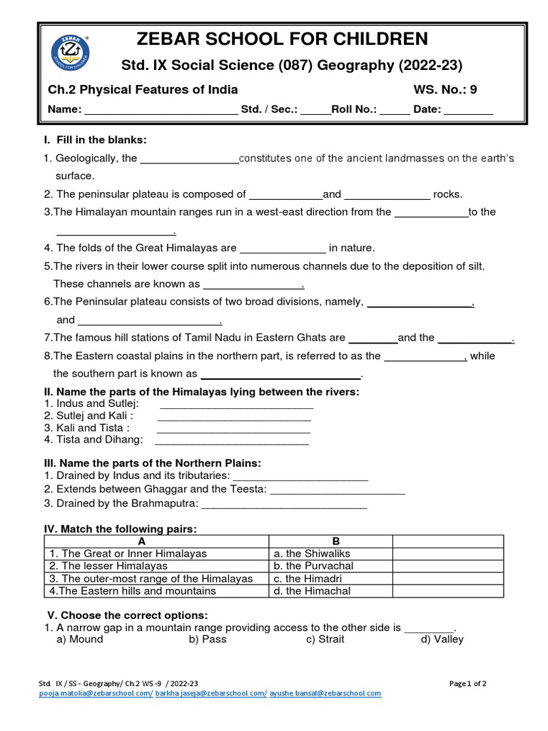 Geography Worksheet: Physical Features | PDF | Himalayas | Landscape