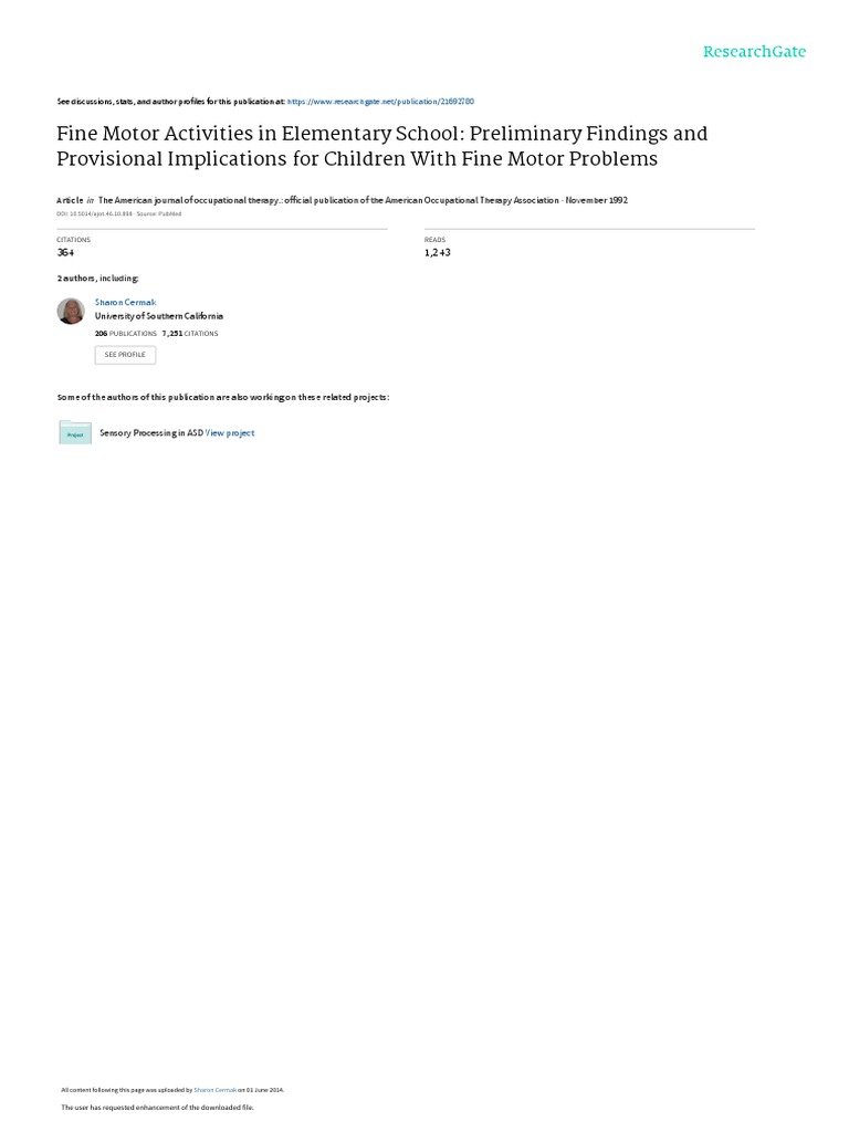 MC Hale Cermak 1992 Fine Motor Activitiesin Elementary School | PDF | Behavioural Sciences