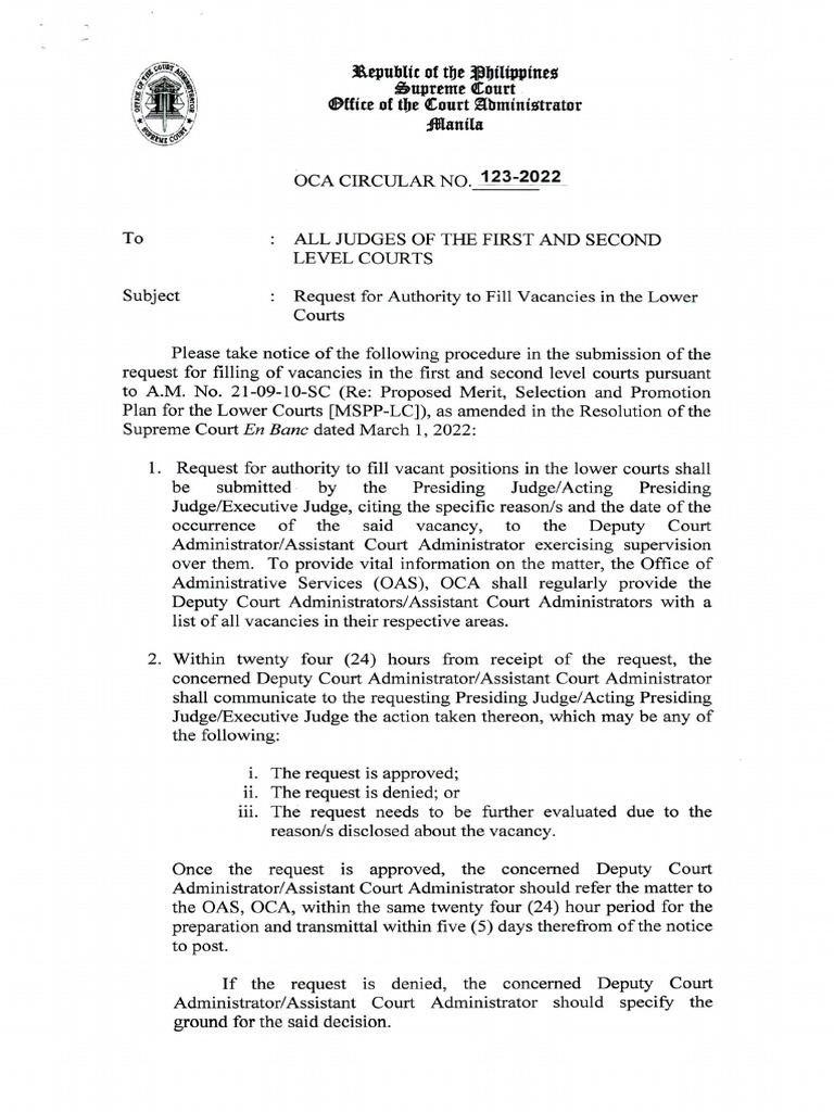 OCA Circular No. 123 2022 | PDF | Judge | Government Institutions