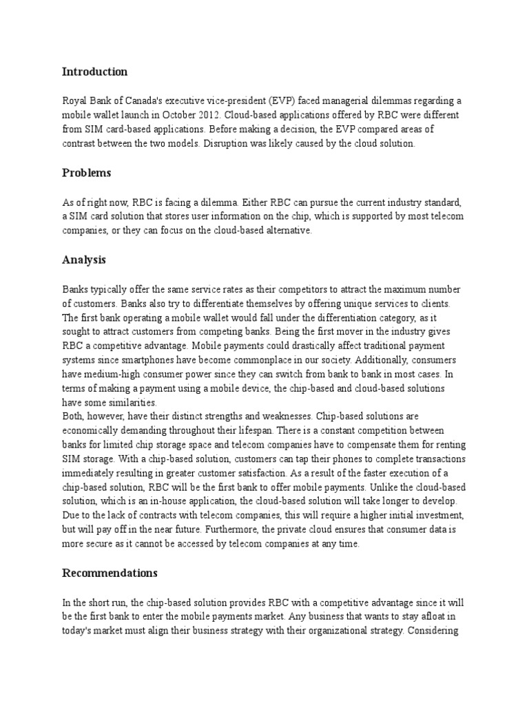 RBC Case Decision Sheet | PDF | Cloud Computing | Business