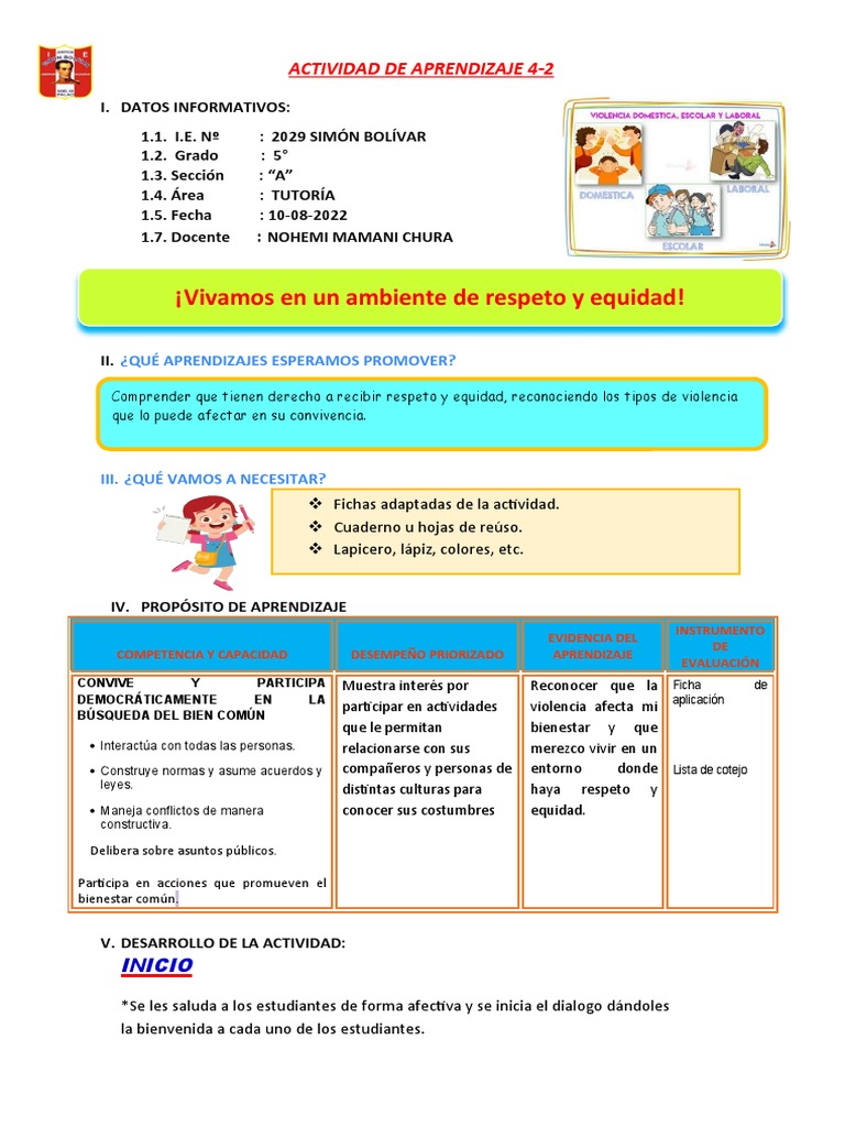 SESION 11-08 TUT ¡Vivamos en Un Ambiente de Respeto y Equidad! | PDF ...