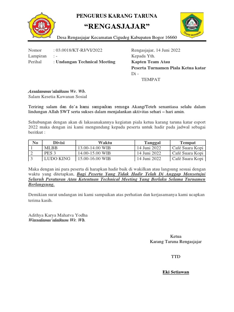 Surat Undangan Tecnical Meeting | PDF
