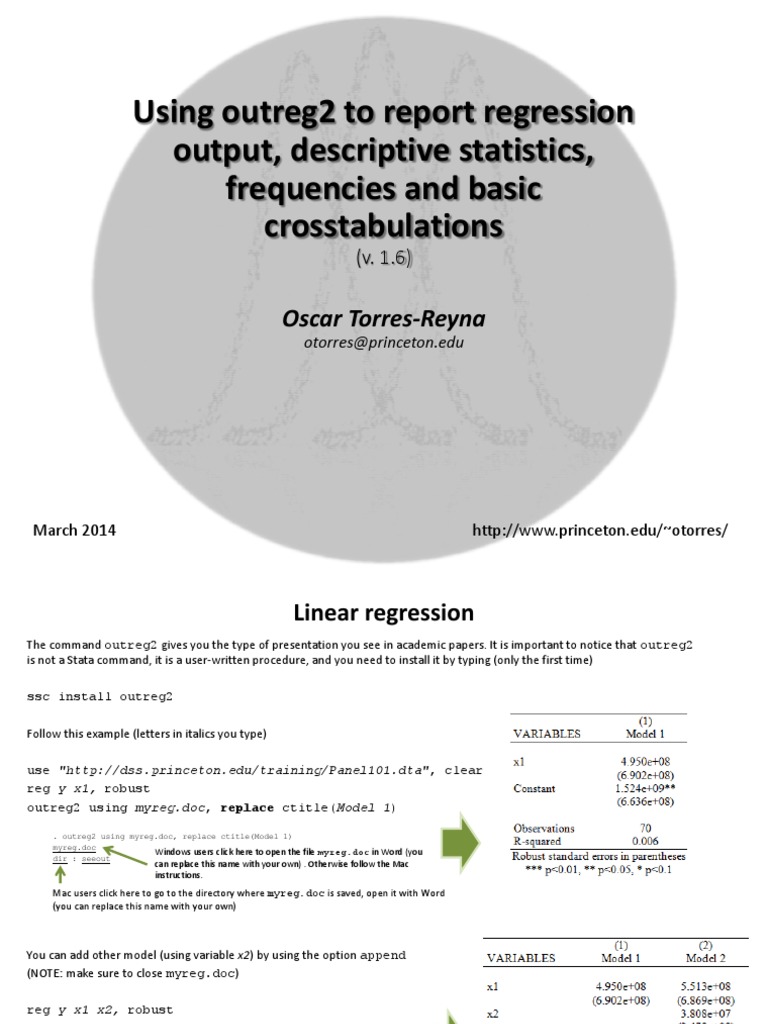 Using Outreg2 To Report Regression Output, Descriptive Statistics, Frequencies and Basic ...