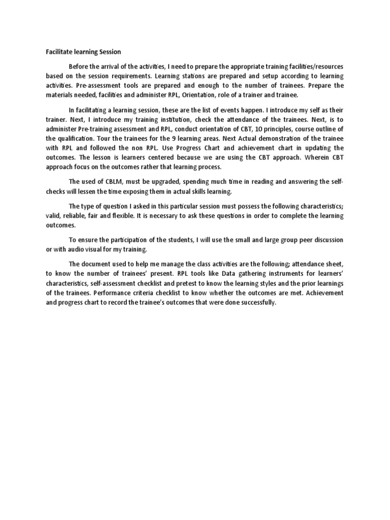 Facilitate Learning Session Written Exam Answer | PDF