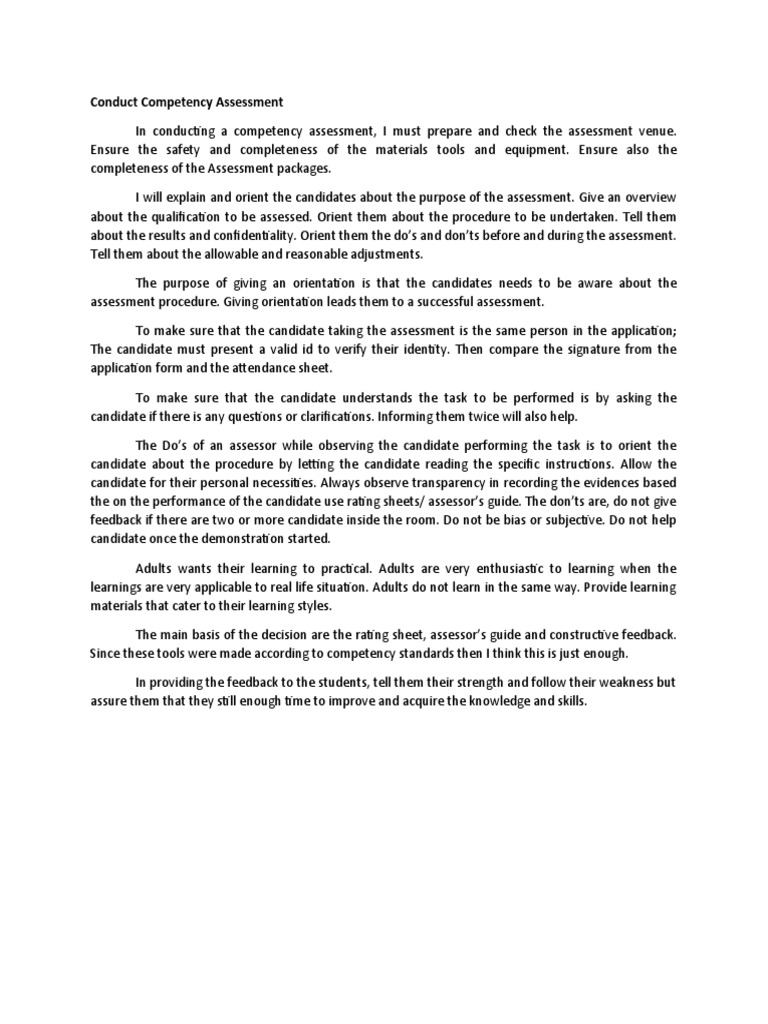 Conduct Competency Assessment Written Test Answer | PDF