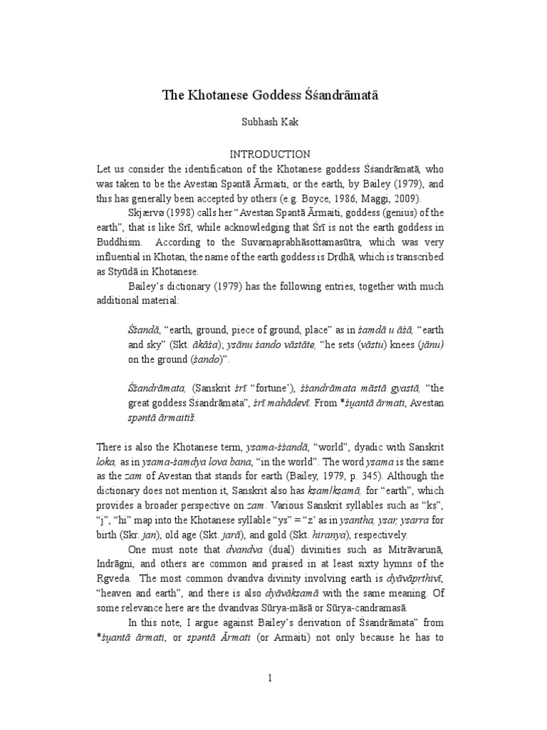 The Khotanese Goddess Ssandramata | PDF | Sanskrit | Indian Religions