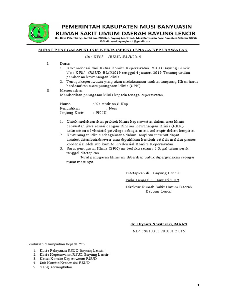 Surat Penugasan Kerja Klinis (SPKK) | PDF