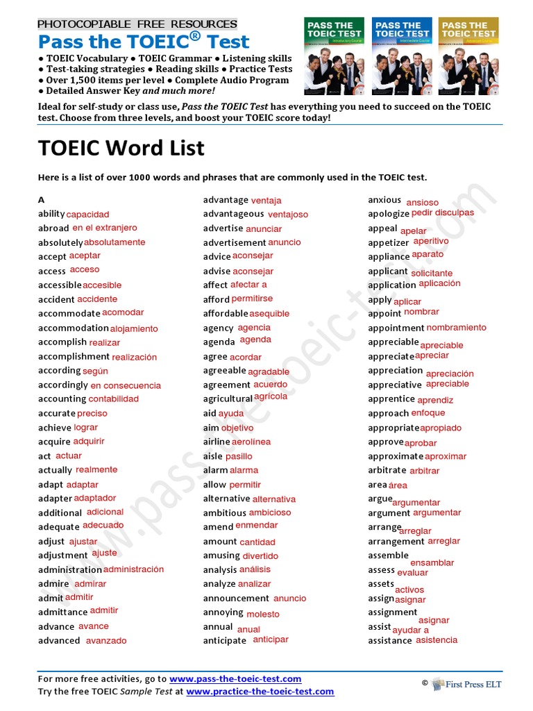 Pass The TOEIC Test - TOEIC Word List | PDF