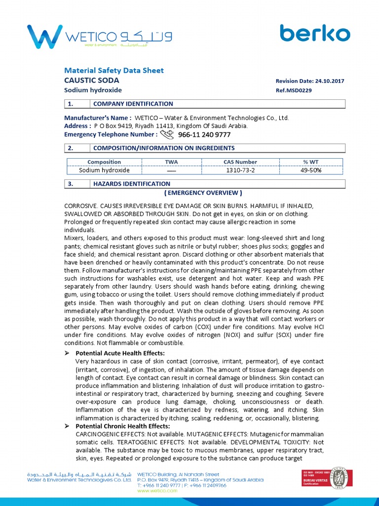 MSDS New CAUSTIC SODA | PDF | Sodium Hydroxide | Sodium