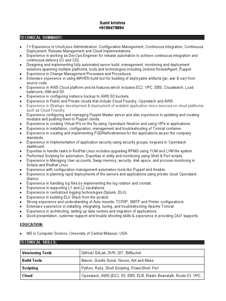 Sunil Devops Engineer Pdf Cloud Computing Open Stack