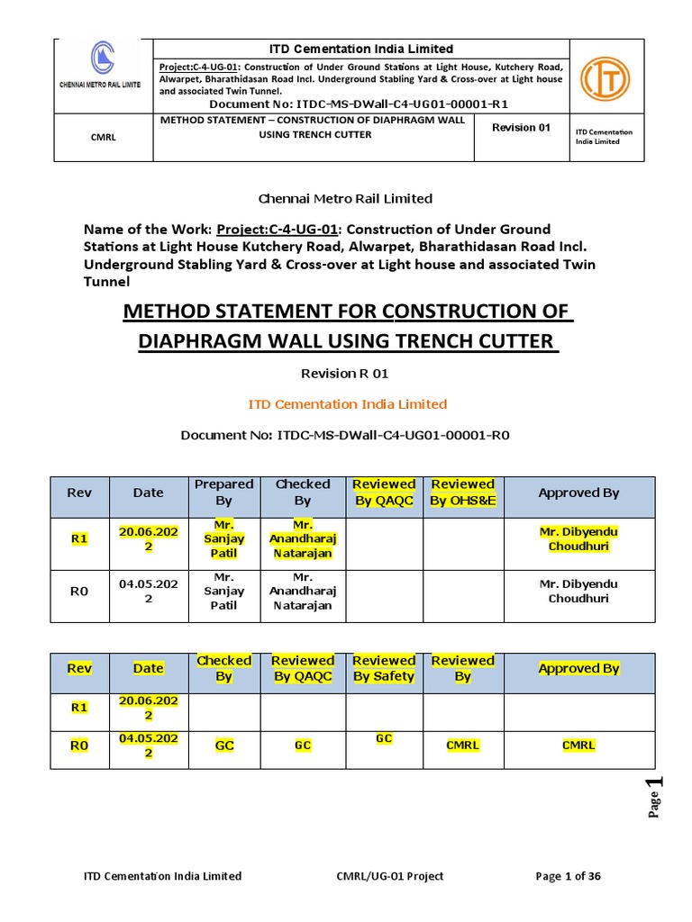 0 Method Statement-Trench Cutter Final | PDF | Concrete | Trench
