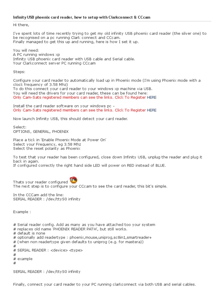 Setup Infinity USB Phoenix Reader with CCcam | PDF | Computers