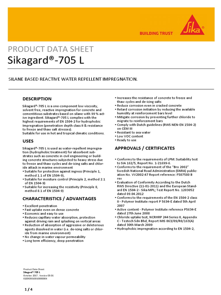 Sikagard®-705 L: Product Data Sheet | PDF | Concrete | Water
