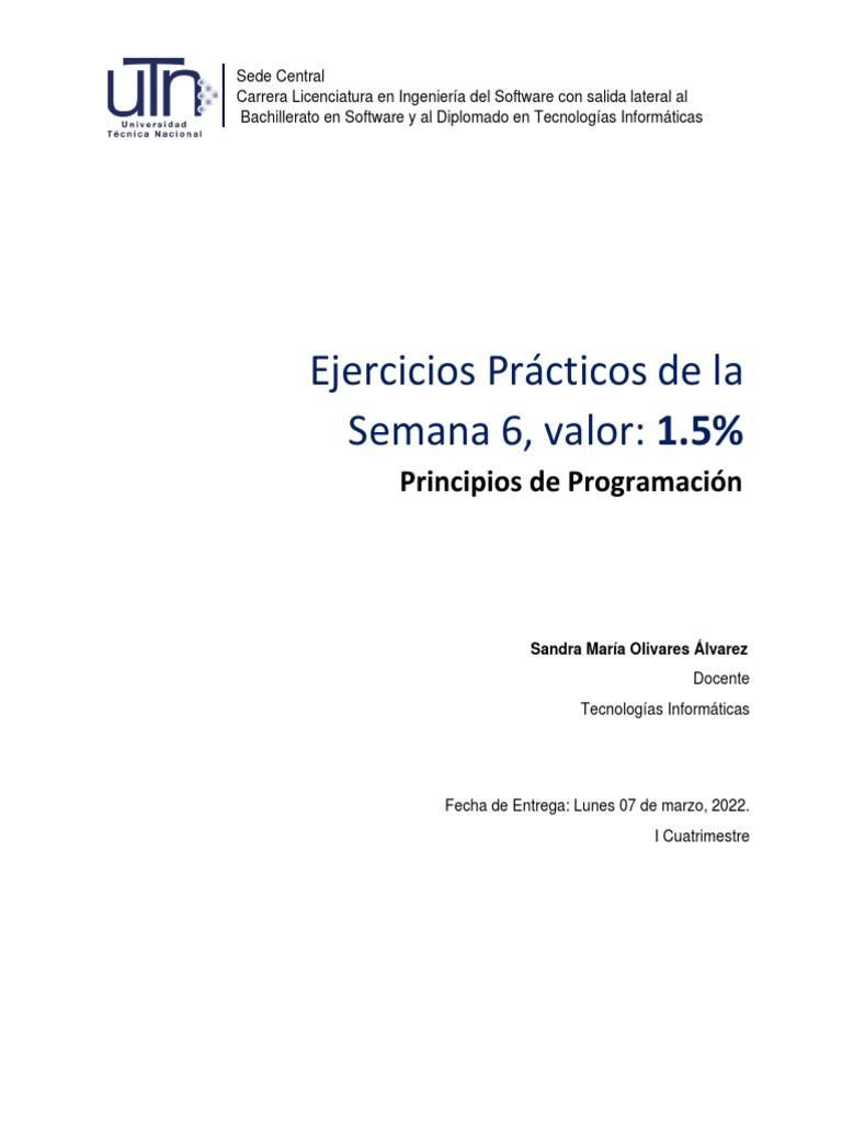 Ejercicios Semana 6-Principios de Programación1 | PDF | Algoritmos | Programación orientada a ...