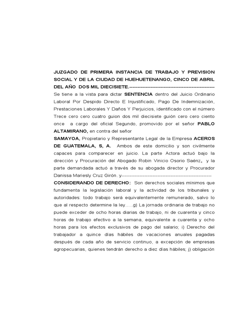 Sentencia Laboral | PDF | Salario | Daños y perjuicios