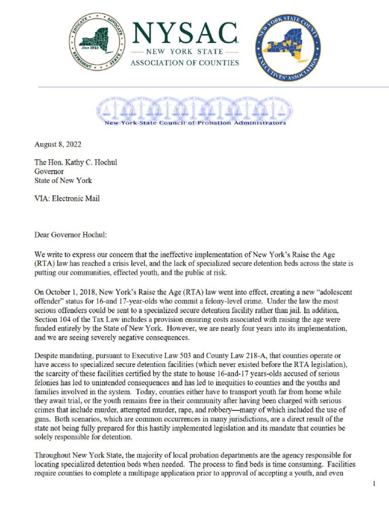 Raise The Age Letter To Gov Hochul 2022 08 10 | Download Free PDF ...