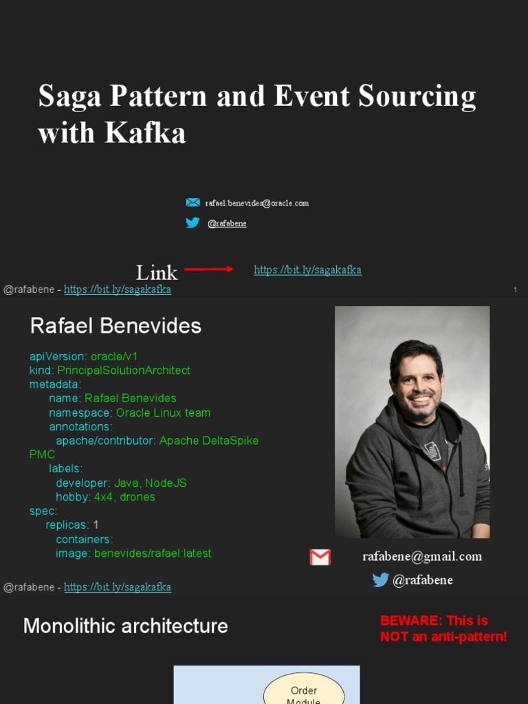 Saga Pattern and Event Sourcing With Kafka: @rafabene | PDF | Computer ...