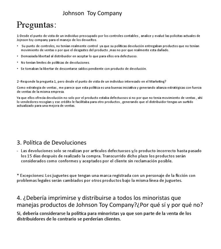 Caso Johnson Toy Company | PDF