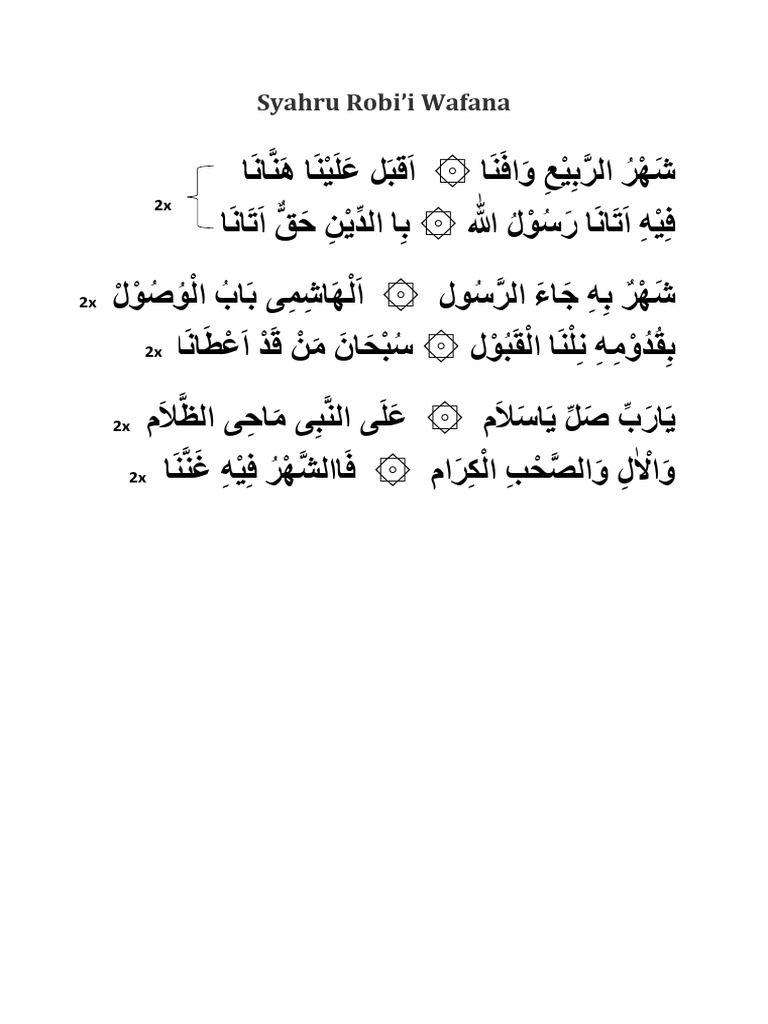 Sholawat Syahru Robi'i Wafana | PDF