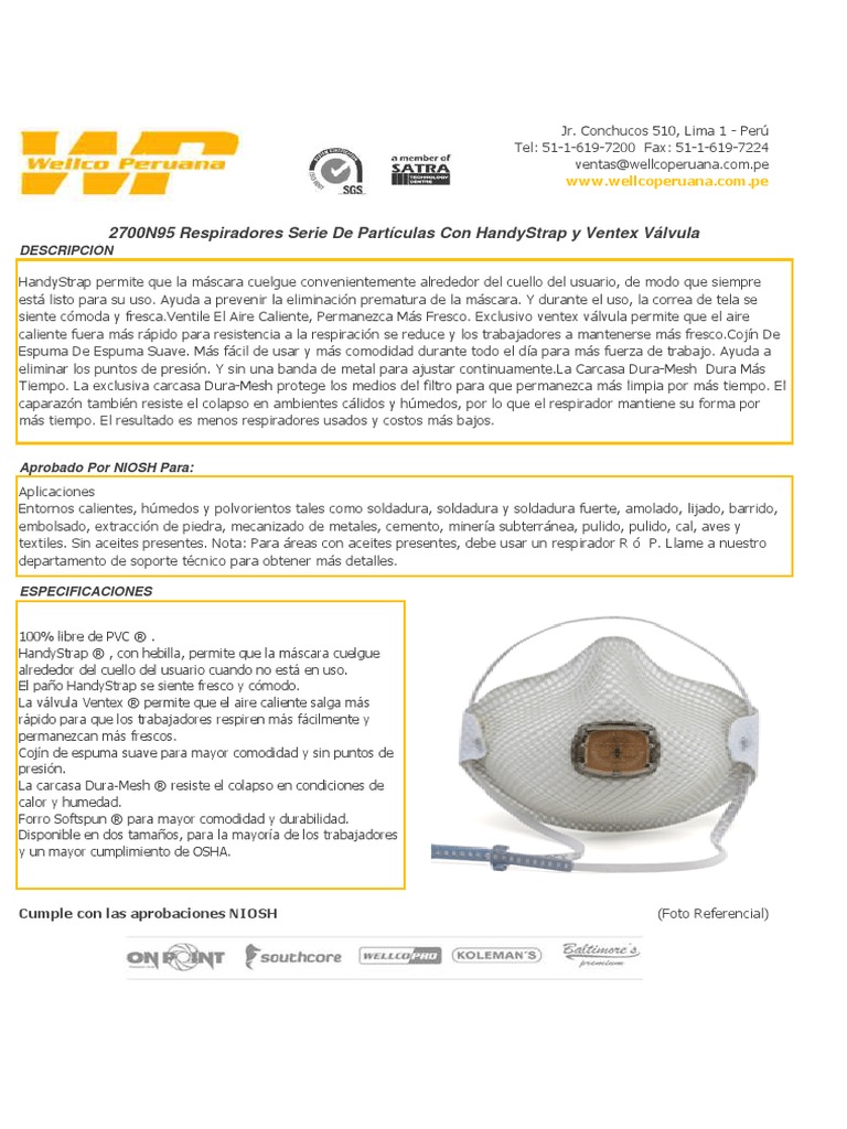 FICHA TECNICA - RESPIRADOR SERIE 2700N95 Respiradores Serie de ...