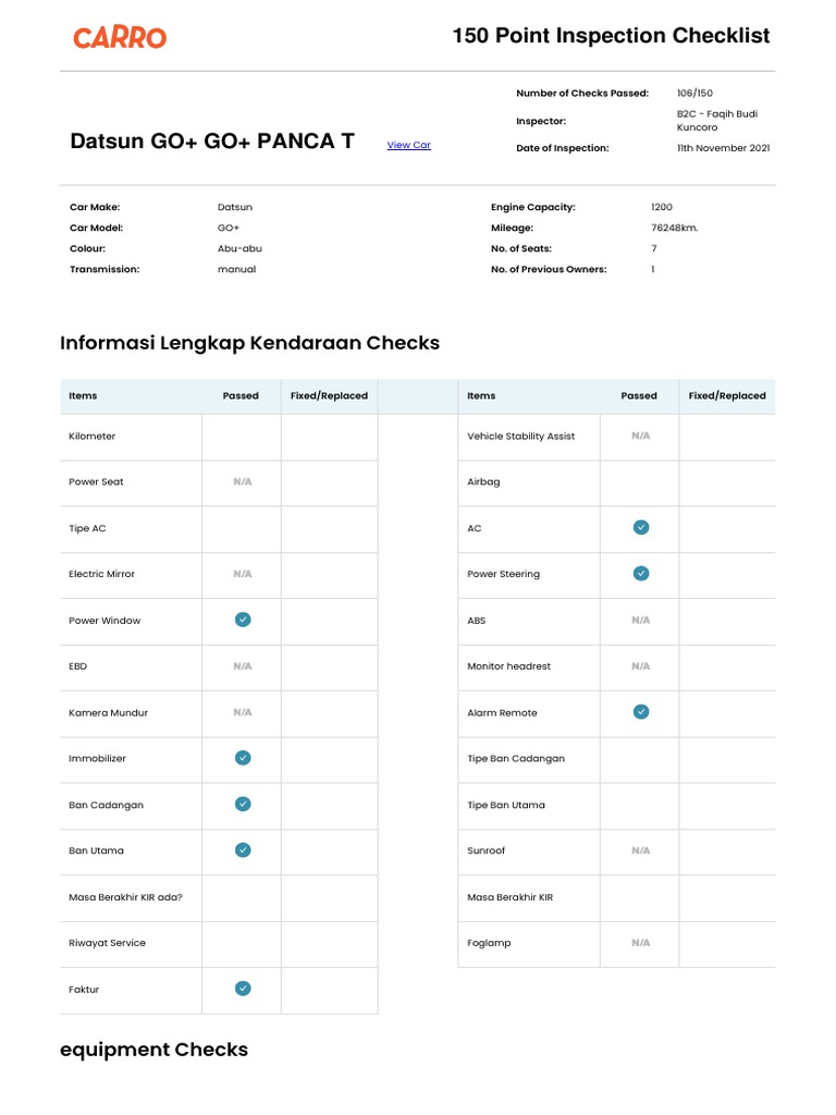 150 Point Inspection Checklist: Informasi Lengkap Kendaraan Checks ...