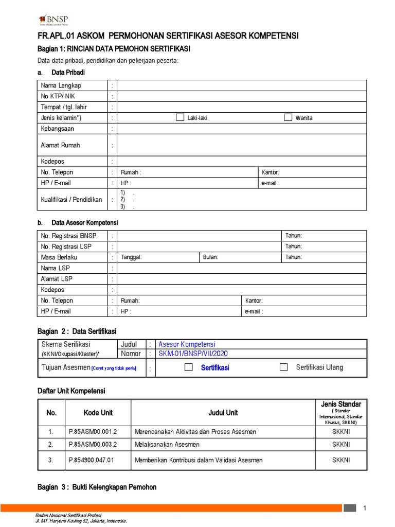 FR - Apl.01 Askom Permohonan | PDF