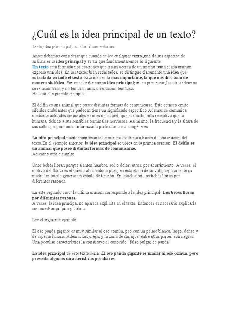 Cuál Es La Idea Principal de Un Texto | PDF