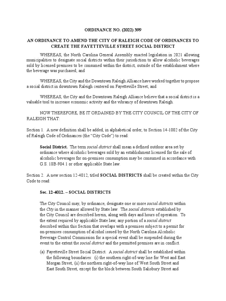 City of Raleigh's Social District Ordinance | PDF | Raleigh | Government