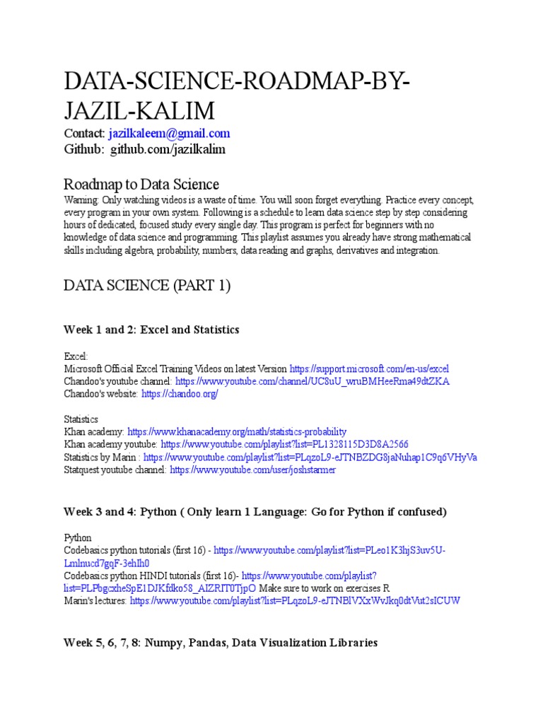 Datascience Roadmap | PDF | Data Science | Machine Learning