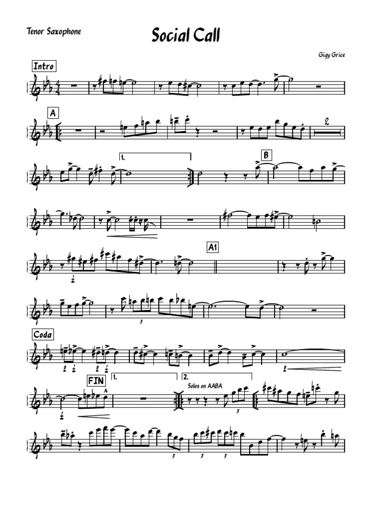 Social Call Horns Voice-Tenor - Saxophone | Download Free PDF ...