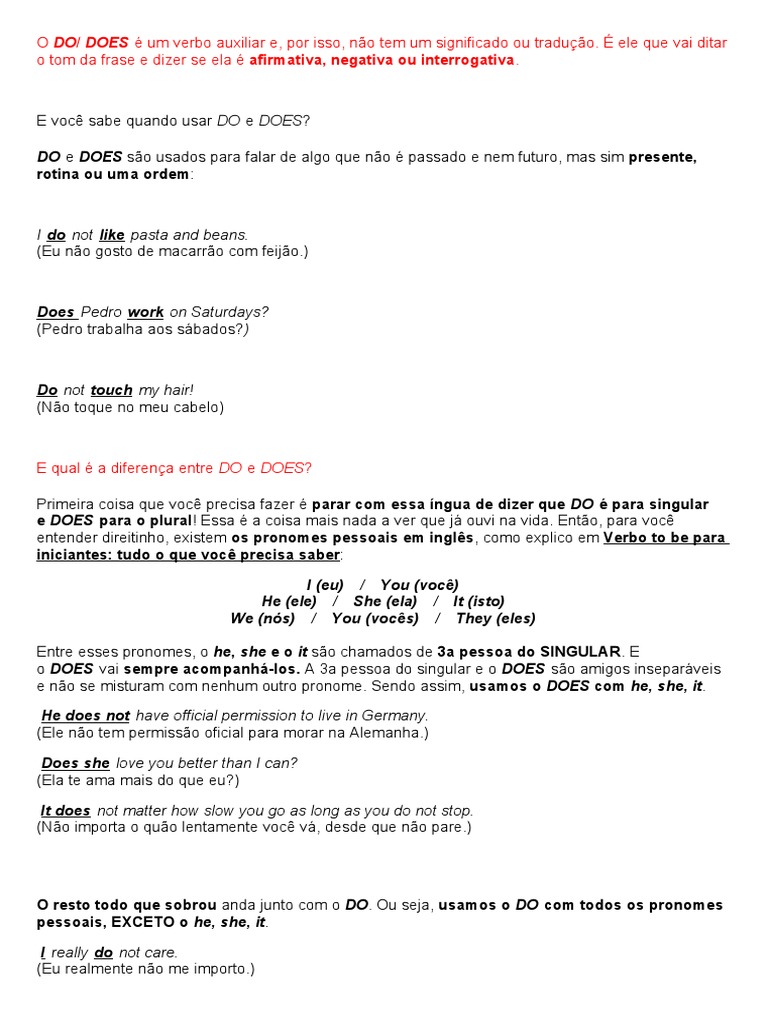 Exercícios Com DO e DOES | PDF | Linguística