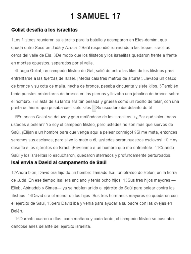 1 SAMUEL 17 | PDF | David | Saulo