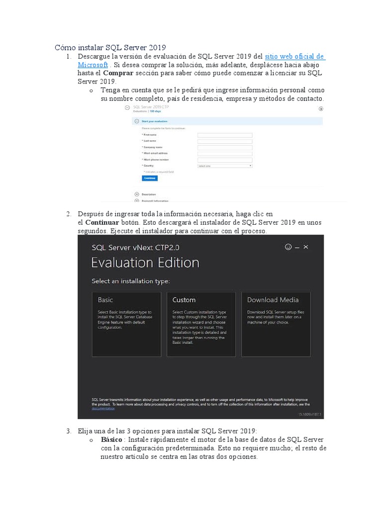 Cómo Instalar SQL Server 2019 | Descargar gratis PDF | Servidor SQL de ...