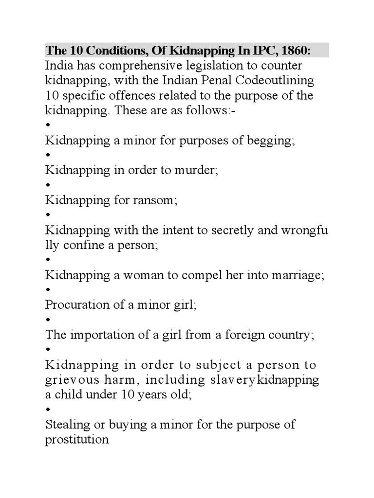 The 10 Conditions, of Kidnapping in IPC, 1860 | PDF | Social Science