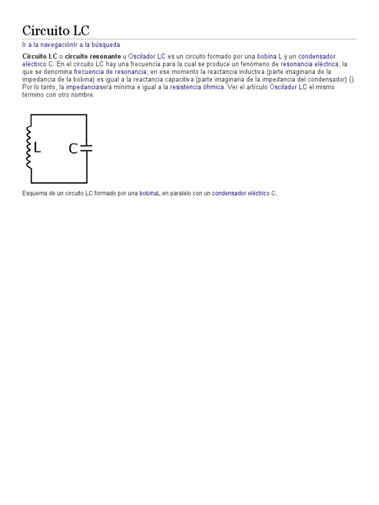 Circuito LC | PDF | Impedancia eléctrica | Inductor