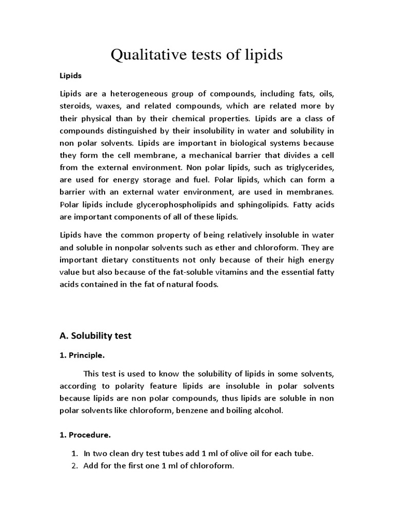 Test For Lipid | PDF | Lipid | Fat