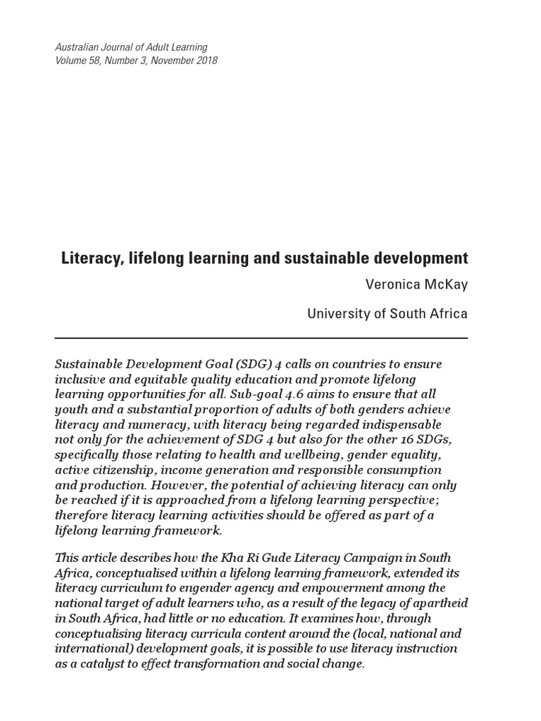 Literacy, Lifelong Learning and Sustainable Development | PDF | Cost Of ...