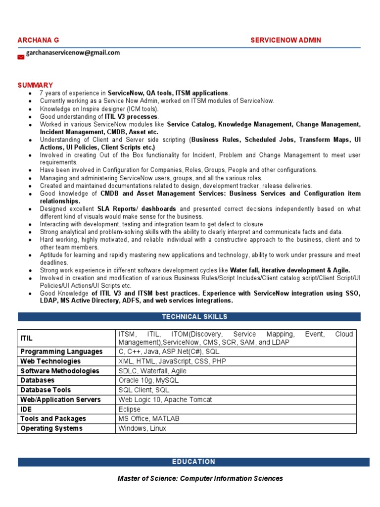 Archana G Servicenow Admin: Incident Management, CMDB, Asset Etc ...