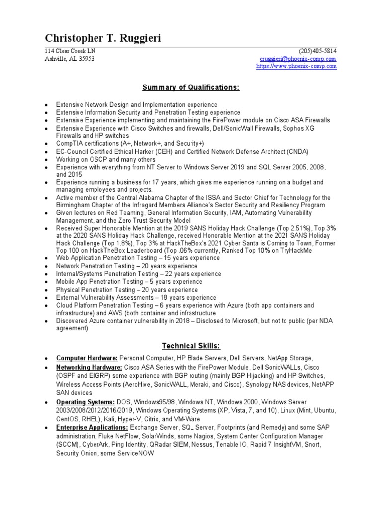 Christopher T. Ruggieri: Summary of Qualifications | PDF ...