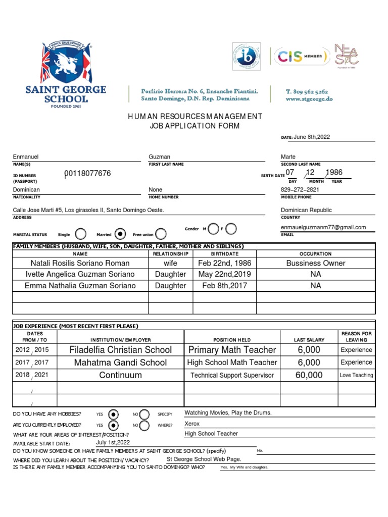 SGS Job Application Form | PDF