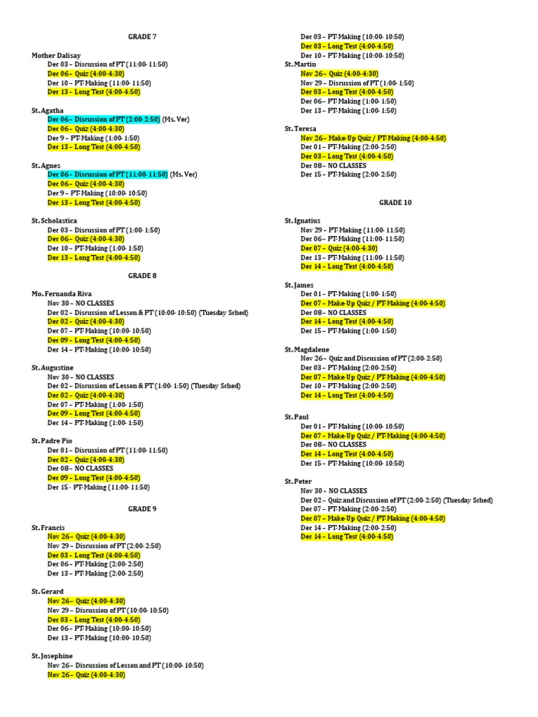 ICT PT Schedules (2nd Quarter) | PDF | Quiz Games
