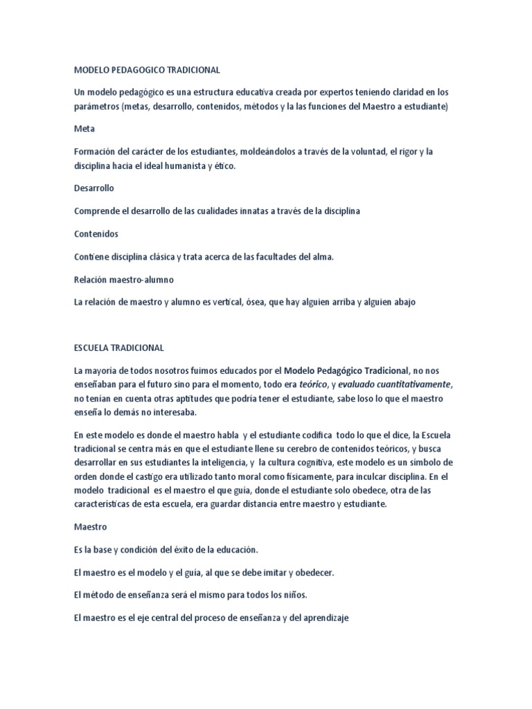 MODELO PEDAGOGICO TRADICIONAL | PDF | Aprendizaje | Método de enseñanza