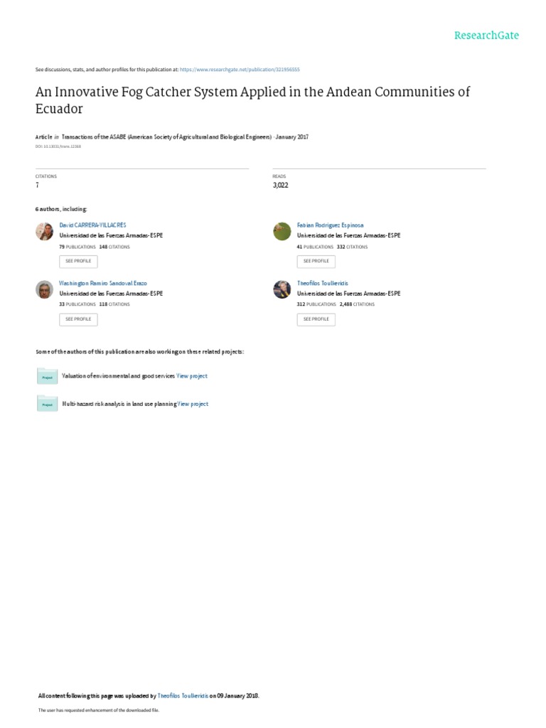 An Innovative Fog Catcher System Applied | PDF | Water Scarcity | Water