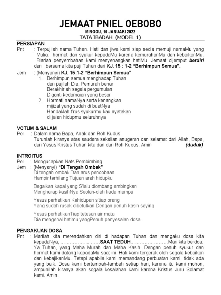 Tata Ibadah Jemaat Pniel Oebobo | PDF | Memasak, Makanan, & Anggur ...