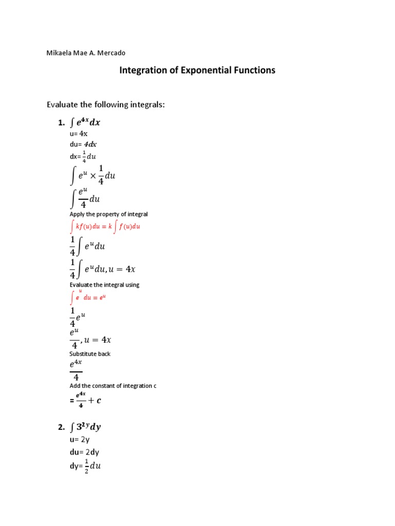 Integration of Exponential Functions: Evaluate The Following Integrals ...