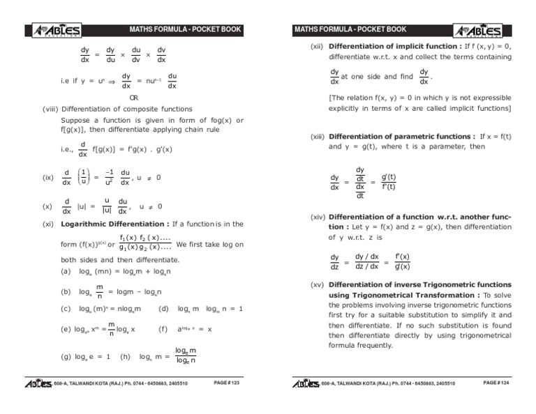 Maths Formula Pocket Book Maths Formula-Page62 | PDF | Analysis ...