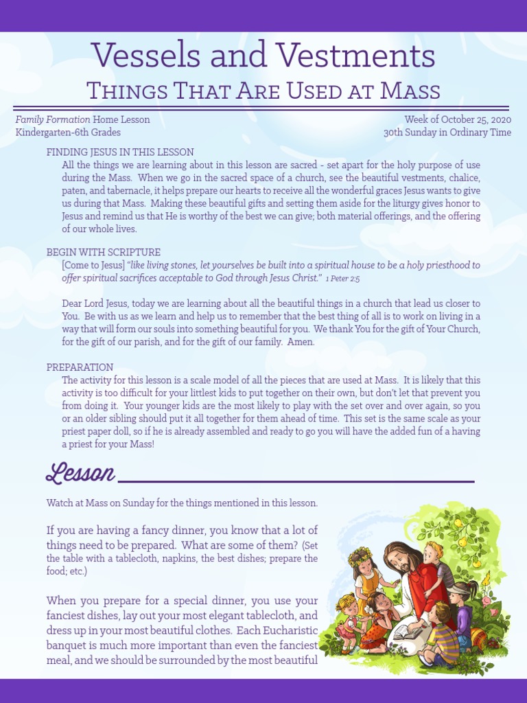 Vessels and Vestments - Home Lesson | PDF | Altar | Mass (Liturgy)